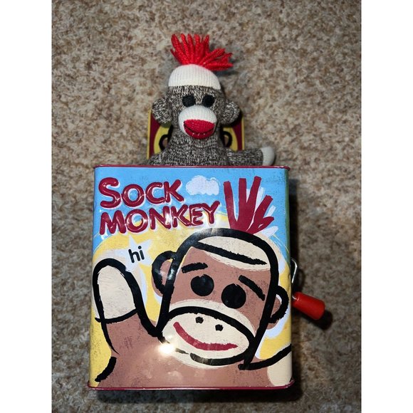 Toys | Jack In The Box Sock Monkey Schylling Toy 208 Tin Musical Pop ...